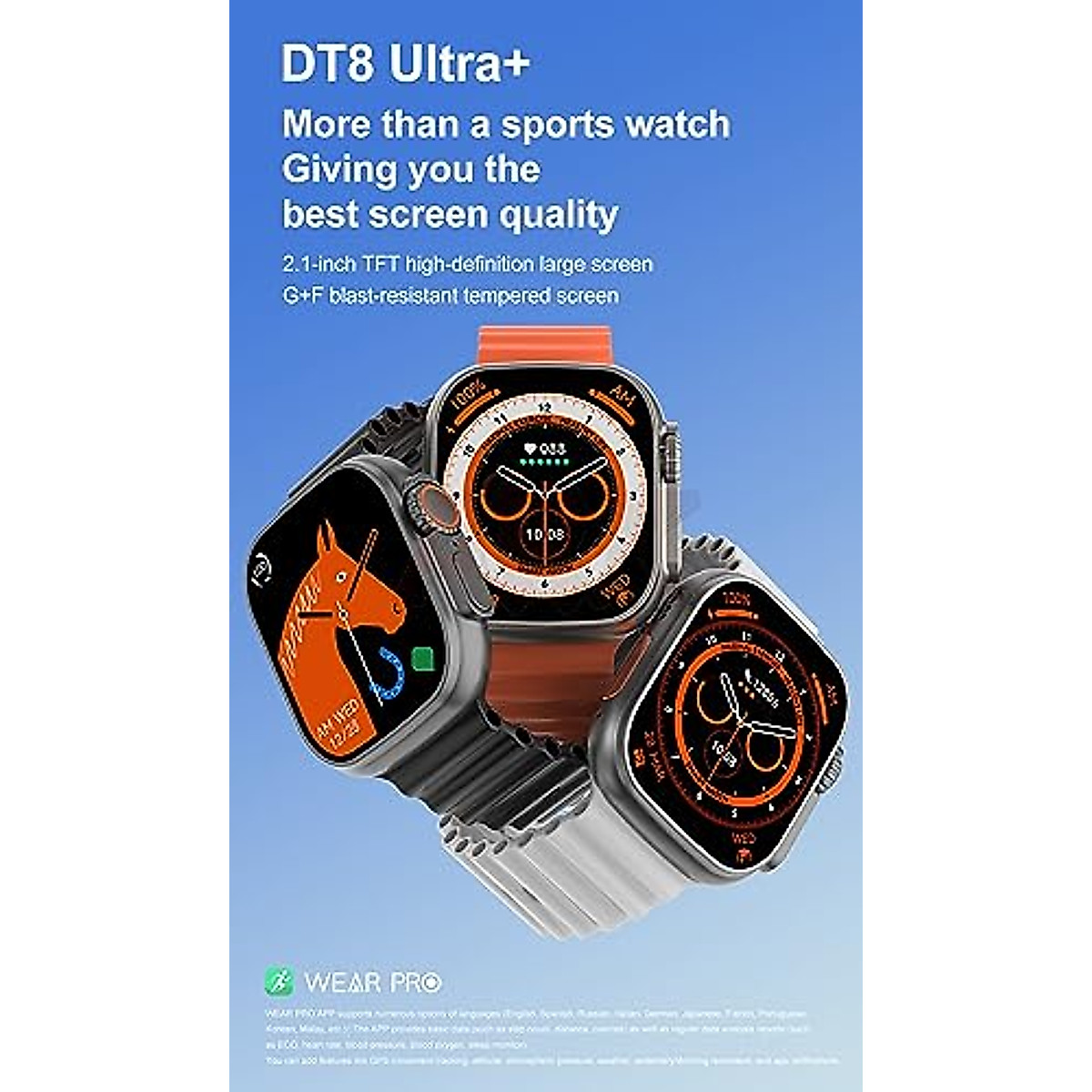 Original New DT8 Ultra+ Smart Watch Wireless Charging Temperature Heart Rate Smartwatch for Phone PK DT7 MT8 Z8 N8 Watch Ultra (Gray)