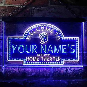 ADVPRO Personalized Your Name Est Year Theme Home Theater Cinema Dual Color LED Neon Sign White & Blue 24" x 16" st6s64-ph2-tm-wb
