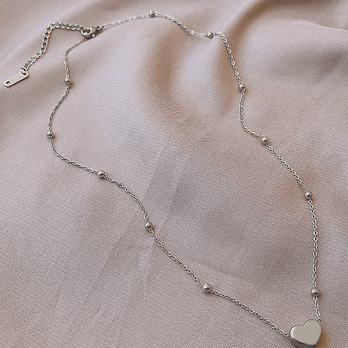 Jude Jewelers Stainless Steel Heart Charm Floating Slide Classic Plain Wedding Statement Collar Necklace (Silver)