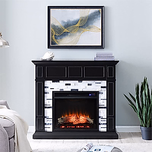 BOWERY HILL Modern Wood-Marble Electric Fireplace in Black Finish