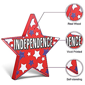 3 Pieces 4th of July Wood Star Decoration Faith Sign Patriotic Wooden Home Table Decor for Living Room Dining Table Centerpieces Memorial Day Decorations (Freedom and Independence)