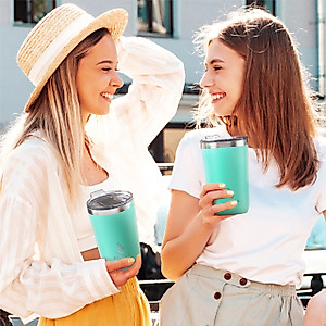 Ideus 20 oz Tumbler, Travel Coffee Mug with Splash Proof Sliding Lid, Double Wall Stainless Steel Vacuum Insulated Coffee Mug for Home and Office, Keep Beverages Hot or Cold, Sky Blue