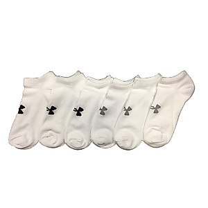 Under Armour Women`s Essential Training No Show Socks 6 Pack (White(U226X)/Black/Cool Grey, Medium)