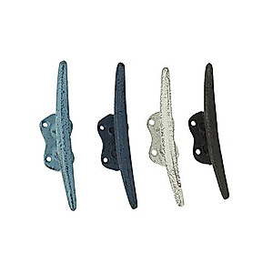 Zeckos Set of 4 Colorful Cast Iron Nautical Decor Boat Cleat Wall Hooks/Drawer Pulls