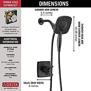 Delta Faucet Ashlyn 17 Series Dual-Handle Delta Shower Trim Kit with In2ition 2-in-1 Shower Head with Handheld Spray, Matte Black Shower Fixture, Matte Black T17264-BL-I (Valve Not Included)