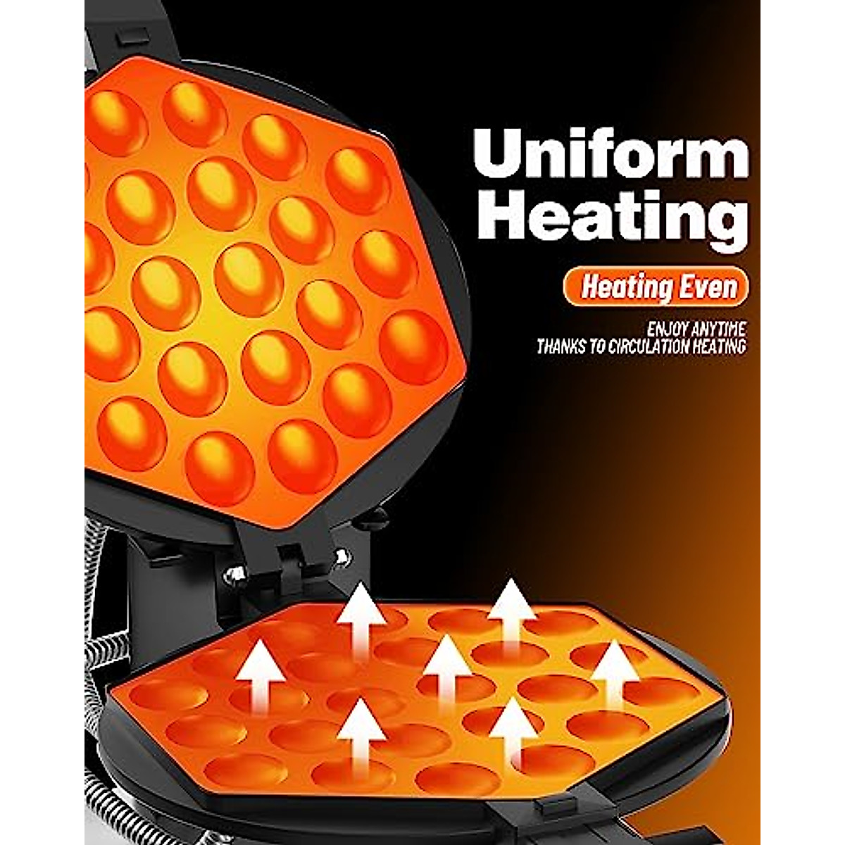 PYY Double Bubble Waffle Maker Commercial Waffle Maker Non-stick Hong Kong Egg Waffle Maker for Home Use Stainless Steel Pancake Maker 180° rotate, 1500W 110V Electric Cone Maker 50-250℃/122-482℉