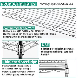 XXkseh 5 Tier Storage Shelves Wire Shelving Unit Adjustable Metal Shelf Heavy Duty Garage Storage Rack Wire Shelves Display Rack for Laundry Livingroom Kitchen, 16.7" L×11.8" W×47.6" H, Chrome
