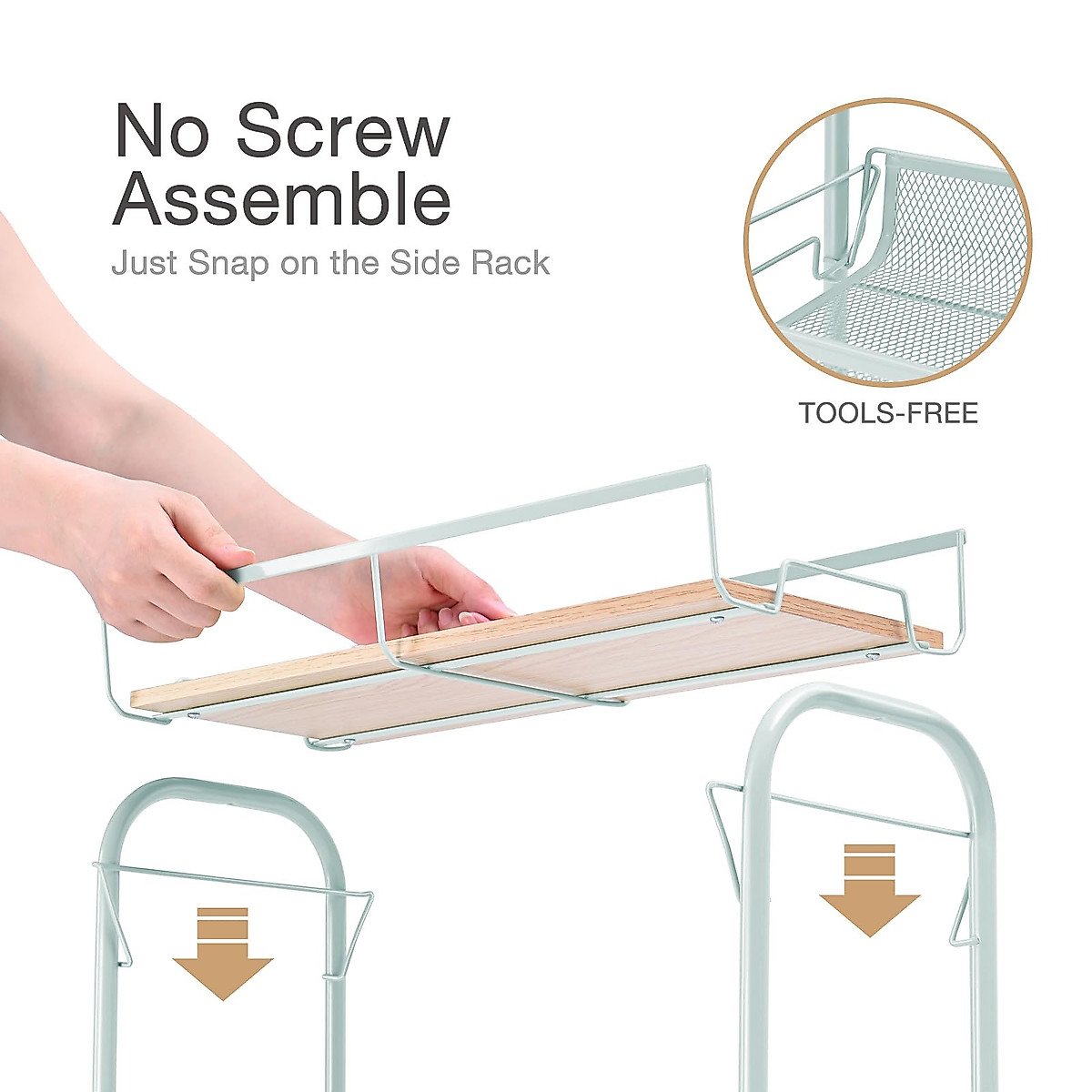 KINGRACK 4-Tier Slim Rolling Cart with Wooden Tabletop, Metal Utility Cart, Easy Assemble Slide Out Narrow Storage Cart for Narrow Space Kitchen Bathroom Laundry Room, Green