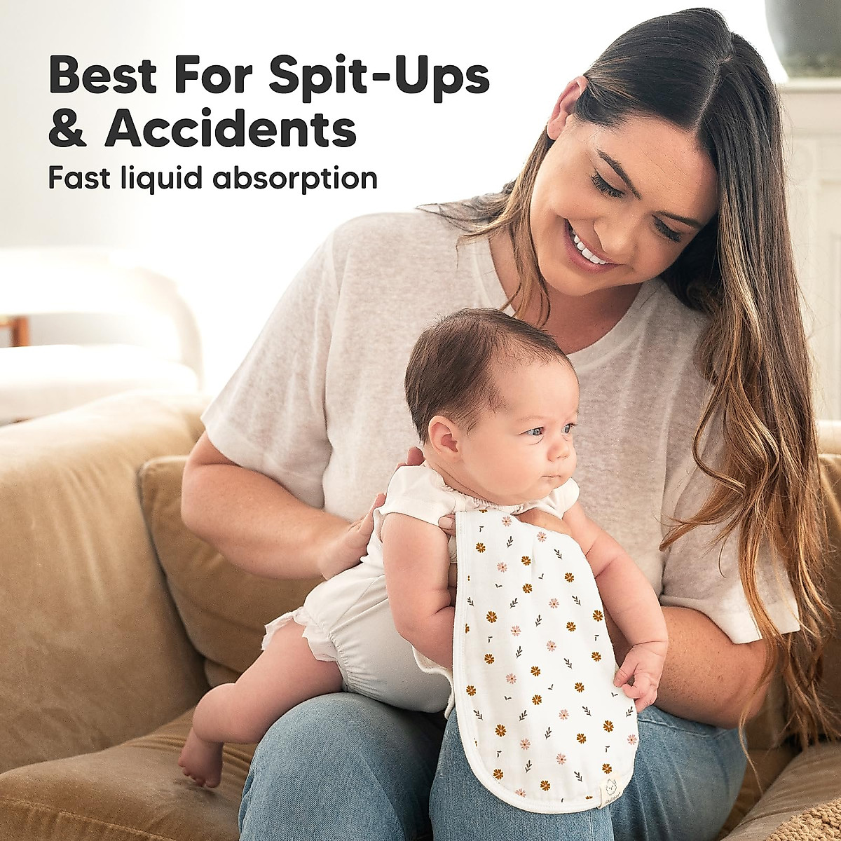 5-Pack Muslin Burp Cloths for Baby Boys and Girls - Super Absorbent Baby Burp Cloth, Viscose Derived from Bamboo Cotton Baby Washcloths, Burp Rags, Large Neutral Burp Clothes for Newborn (Petals)