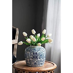 A&B Home Blue and White Ceramic Ginger Jar with Lid Ancient Chinese Oriental Style Multi Purpose