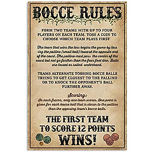 Bocce Rules Retro Metal Tin Sign Vintage Sign for Home Coffee Garden Wall Decor 8x12 Inch