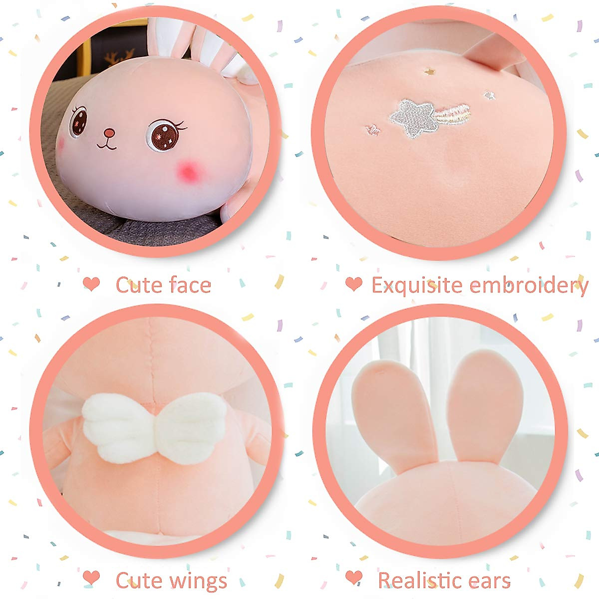 ARELUX Bunny Plush Stuffed Animal Pillow 22in Soft Cartoon Hugging Pillow Pink Bunny Plush Toys,Cute Rabbit Doll Throw Pillow with Wings Plush for Friends Family Birthday