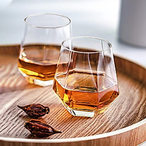 Ufrount Diamond Wine Glasses,Stemless Red Wine Glass Cups Set of 12,Geometric Clear 10 OZ Glassware White Wine Glass Tumblers for Cocktail,Bourbon,Whiskey,Birthday,Party