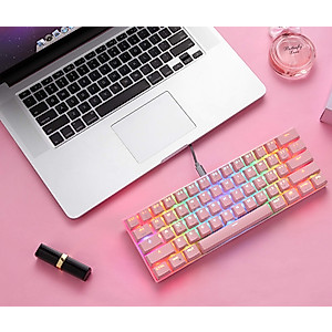 MOTOSPEED Bluetooth/Wired 60% Pink Mechanical Keyboard Compact 61 Keys RGB LED Backlit Type-C Gaming/Office Keyboard for PC/Mac/Laptop Gamer (Red Switch)