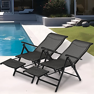 Set of 2 Patio Folding Sling Chair Reclinable Lounge Chaise Black