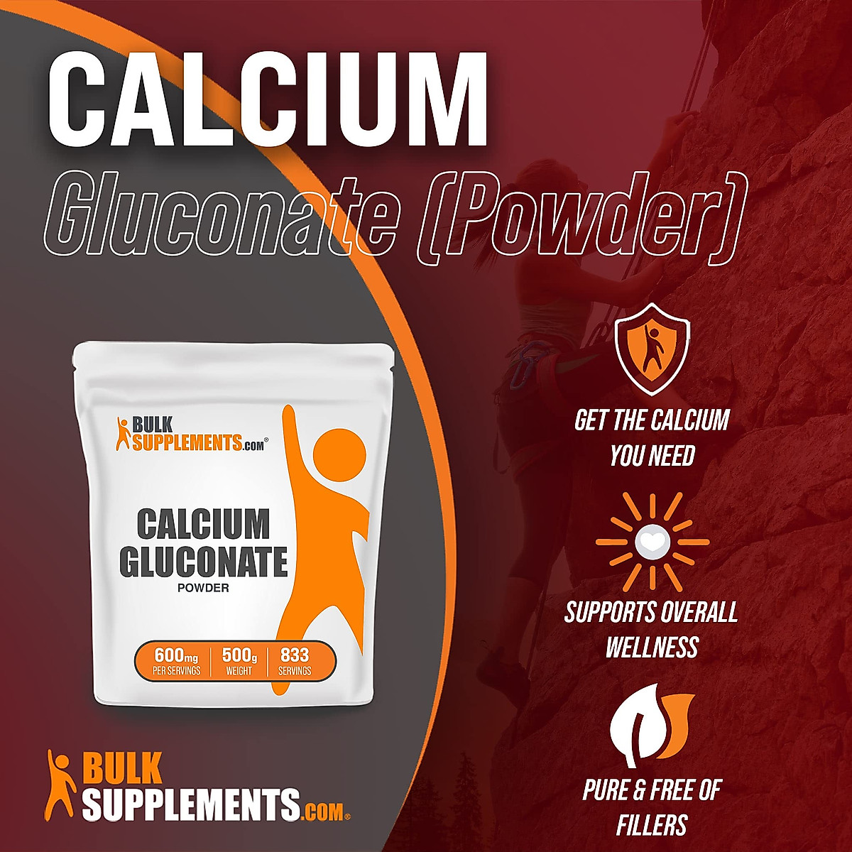 BulkSupplements.com Calcium Gluconate Powder - Calcium Gluconate Supplement - Calcium Powder Supplement - Calcium Supplement - 600mg (55mg Calcium) per Serving (500 Grams - 1.1 lbs)