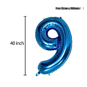 40 Inch Blue Jumbo Digital Number Balloons 9 Huge Giant Balloons Foil Mylar Balloons for Birthday Party,Wedding, Bridal Shower Engagement Photo Shoot, Anniversary