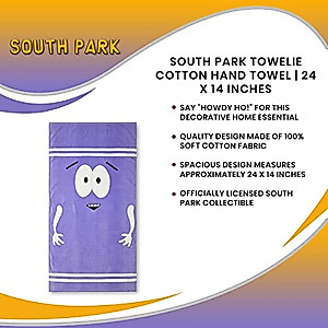 South Park Towelie Hand Towel - 24-Inch Blue Cotton Bath & Kitchen Towels - Absorbent Soft Face Wash Cloth, Tea Towel - Fun Novelty Bathroom Decor - South Park Collectibles - Kid, TV Series Fan Gift