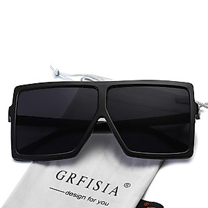 GRFISIA Square Oversized Sunglasses for Women Men Flat Top Fashion Shades