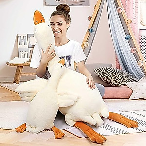 Qicpi 60" Goose Stuffed Animal Weighted Plush Toy White Swan Throw Soft Plush Sleeping Pillow Stuffed Animal Toys for Kids Gifts