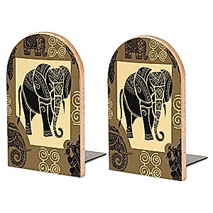 Pack of 2 Bookend Elephants Non-Slip Book Stand Wooden Bookshelf Books Holder for Home Desk Office Library