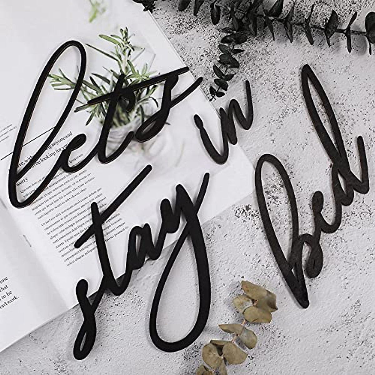 4 Pieces Let's Stay in Bed Wall Decor Rustic Bedroom Decoration Black 3D Wooden Letters Handmade Wood Summer Decor Love Quote Home Sign for Home Bedroom Apartment Office Hotel Decor
