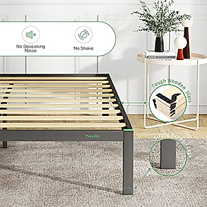 Novilla California King Metal Bed Frame with Storage, Black, Wooden Slats Support, Heavy Duty, Easy Assembly, 14 Inch