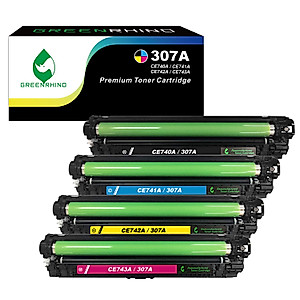 GREENRHINO Remanufactured Toner Cartridge Replacement for HP 307A CE740A CE741A CE742A CE743A HP Color Laserjet CP5200 CP5220 CP5225 CP5225dn CP5225n (1 Black, 1 Cyan, 1 Magenta, 1 Yellow, 4-Pack)