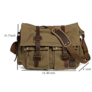 Berchirly Mens Military Canvas Messenger Bag Crossbody College Shoulder Bags Sling Satchel For 17.3Inch Laptop