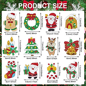 Nardoll Christmas Crafts for Kids - 12 Pieces Christmas Diamond Art Keychains - Make Your Own Diamond Art Christmas Ornaments Decor - 5D DIY Xmas Diamond GEM Arts and Crafts for Girls Ages 4-8 8-12