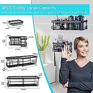 Shower Caddy Organizer 4 Pack+ Loofah, Vphom Rustproof Shower Shelf Racks for Inside Shower with 22 Hooks, Adhesive Shower Shelves for Bathroom Storage Kitchen Dorm Room Essential organizador de ducha