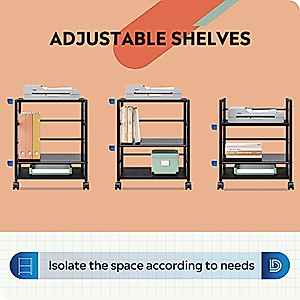DEVAISE Mobile 3-Shelf Printer Stand with Adjustable Shelves, Modern Printer Cart with Large Storage Space, Printer Stand for Home Office, Black