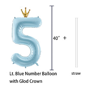 Gifloon Number 5 Balloon with Crown, Large number balloons 40 inch, 5th Birthday Party Decorations Supplies 5 Year Old Birthday Sign Decor, Blue