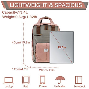 RAVUO Backpack for Women, Water Resistant Lightweight Flap Backpack 15.6 Inch Computer Back Pack Travel Bookbag for College Work Business Pink