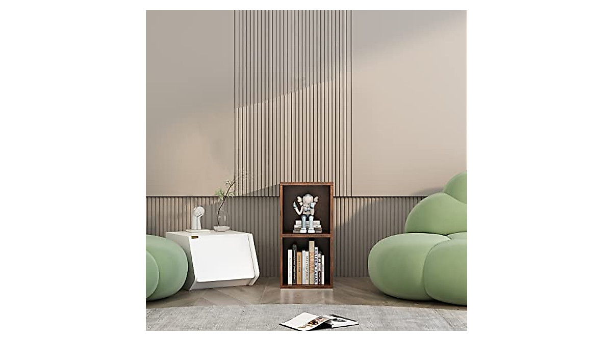 MIN WIN Small Bookshelf - 2 Shelf Wooden Shelf for Small Spaces