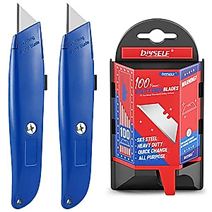 DIYSELF 2Pack Utility Knife Box Cutter Retractable and 100Pack Box Cutter Blades