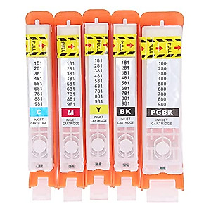 FTVOGUE 5Pcs Ink Cartridge PGBK BK C M Y Smoothly Operation Reusable Printer Ink Cartridge with Permanent Chip (680-681)
