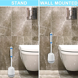 Toilet Brush 2 Pack Toilet Brush and Holder Silicone Toilet Bowl Brush with Ventilated Drying Holder, Toilet Brush Can Store Toilet Cleaning Liquid (White)