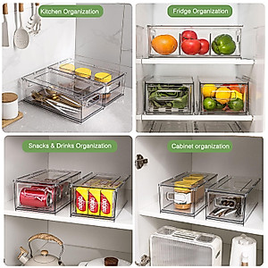 shopwithgreen Refrigerator Organizer Bins with Pull-out Drawer, Drawable Clear Fridge Drawer Organizer with Handle, Plastic Kitchen Pantry Storage Containers , 2 Pack, 3.7QT