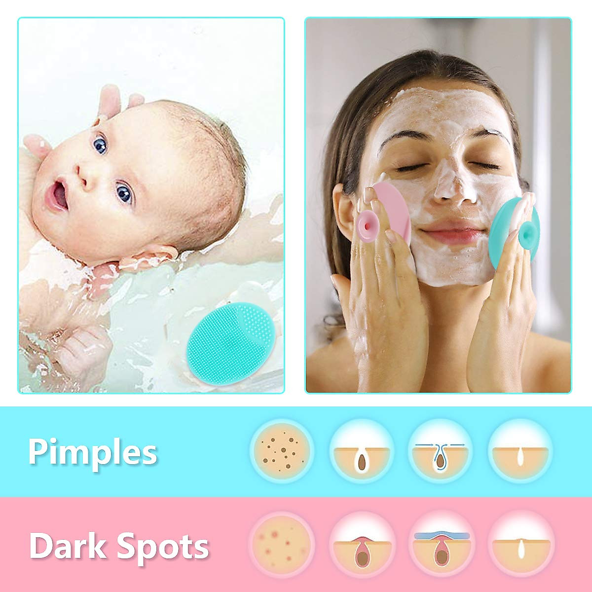 5PCS Silicone Face Scrubber Set, Lip Scrub Brush, Silicone Face Cleansing Brush, Face Applicator Tool and 2PCS Silicone Exfoliating Face Brush for Men Women