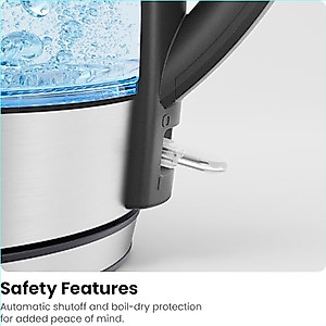 Chefman Electric Glass Kettle LED Indicator Lights, 360 deg Swivel Base, BPA Free, Stainless Steel, 1.8 Liters