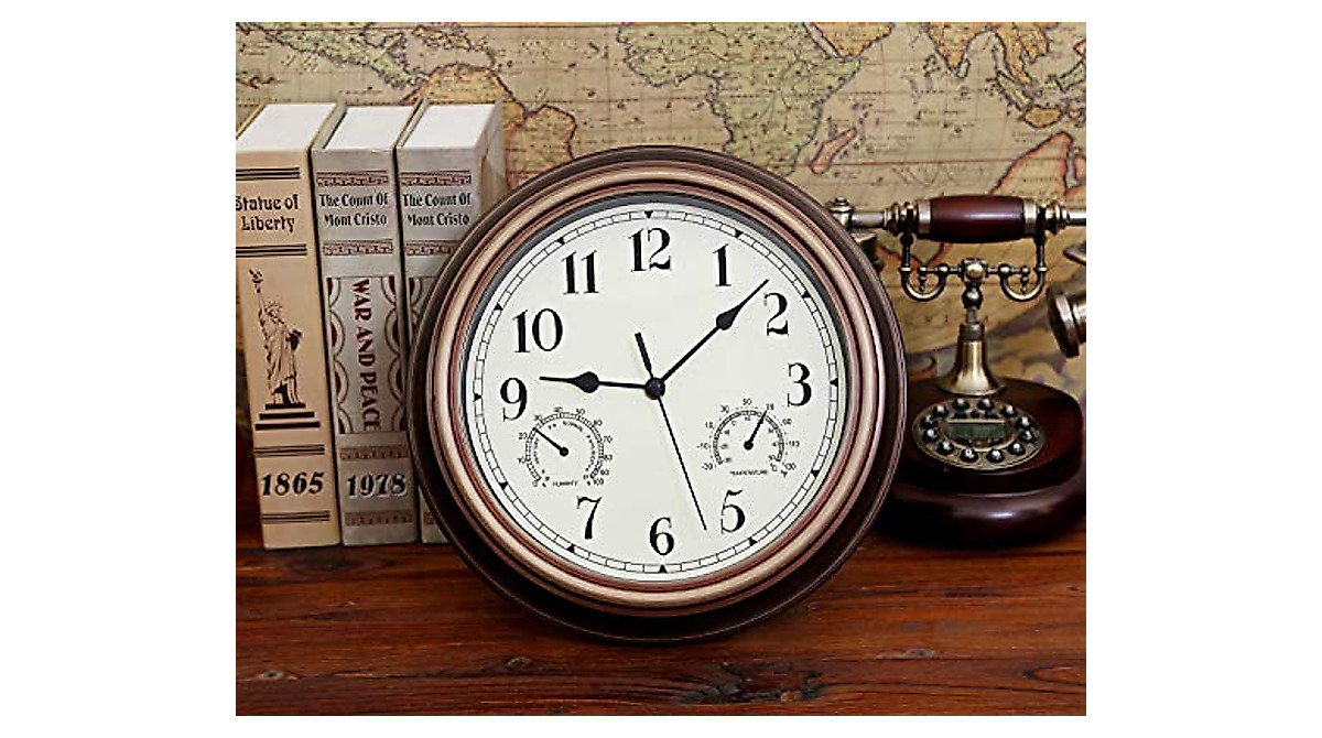 Rsobl 12" Waterproof Wall Clock with Temp & Humidity