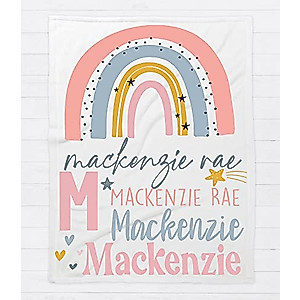 Monogram Junkie Personalized Baby Blanket for Girls with Name | Boho Rainbow Custom Baby Blanket | Baby Girl Name Blanket | Rainbow| 30x40