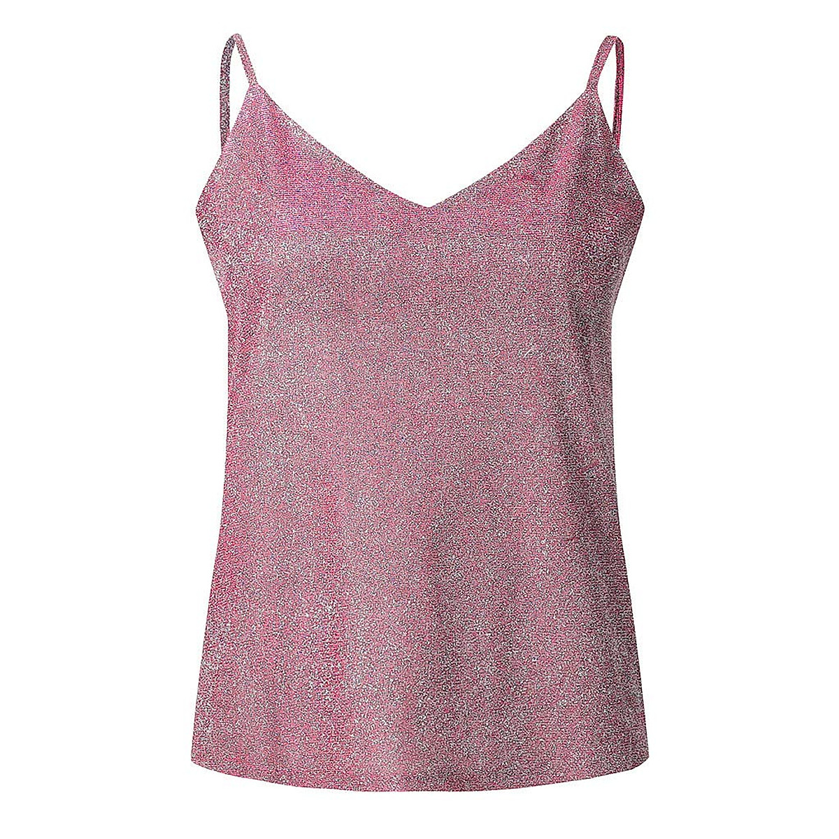 Women's Glitter Strappy Tank Tops Shining Sequin Decoration Sleeveless V Neck Pullovers Sexy Sparkle Cami Swing Vest Pink