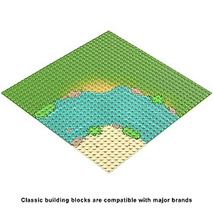Feleph 4 Pieces Classic Baseplate with River and Grassland Pattern Base Plates for Building Blocks Mat 10 x 10 Inches Compatible with Major Brands
