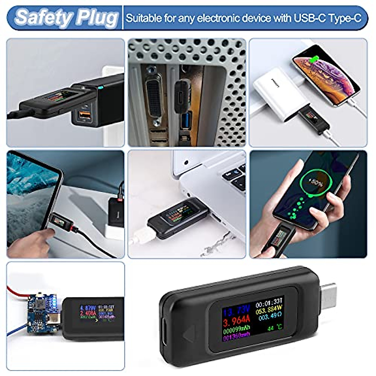 MakerHawk Type-C USB Meter Tester Power Meter USB Multimeter Voltage and Current Tester 0-5.1A 4-30V USB Power Tester Multi-function Tester Display Capacity Voltage Current Detector