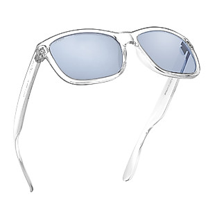 JFXQDR Polarized Sunglasses for Men and Women, XL Square Sun Glasses UV400 Protection RFS8201 (Clear Frame Mirrored Silver Lens)