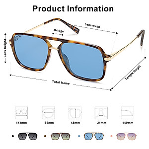 SOJOS Sunglasses for Women & Men, Square, Retro, Polarized Lens, Trendy Aviator, 90s Shades (SJ2229, Brown Tortoise Blue)