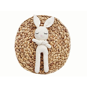 Cotton Crochet Bunny Doll Rattle Sleepy Head Bunny Toy | 13 inch Baby First Stuffy Amigurumi Buddy Security Blanket Newborn Photo Prop (White Sleepy Bunny)