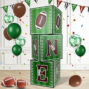 Football Party Decorations First Birthday Decorations 3Pcs ONE Balloon Boxes for 1st Birthday Football Cardboard Box for Boy Girl Birthday Party Supplies